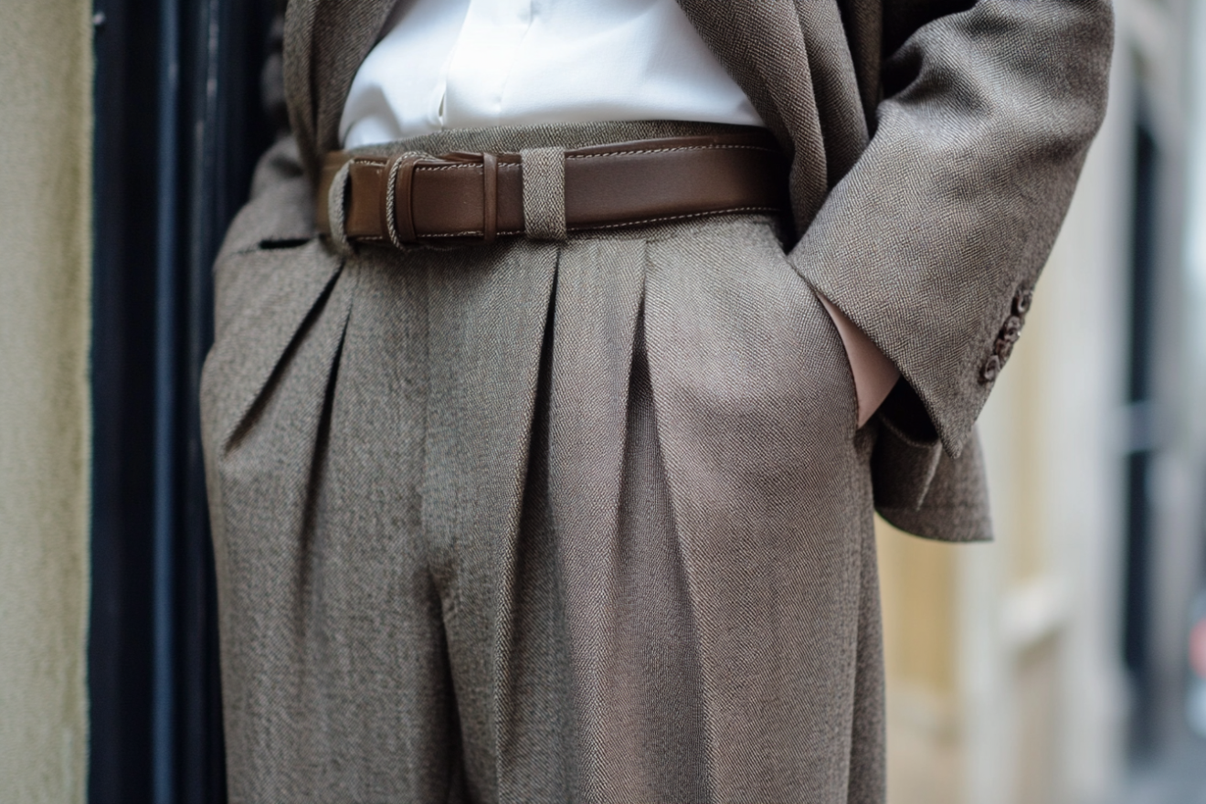 Trouser Style: Loose-Fitting Suit Trousers with a Belt for Effortless ...