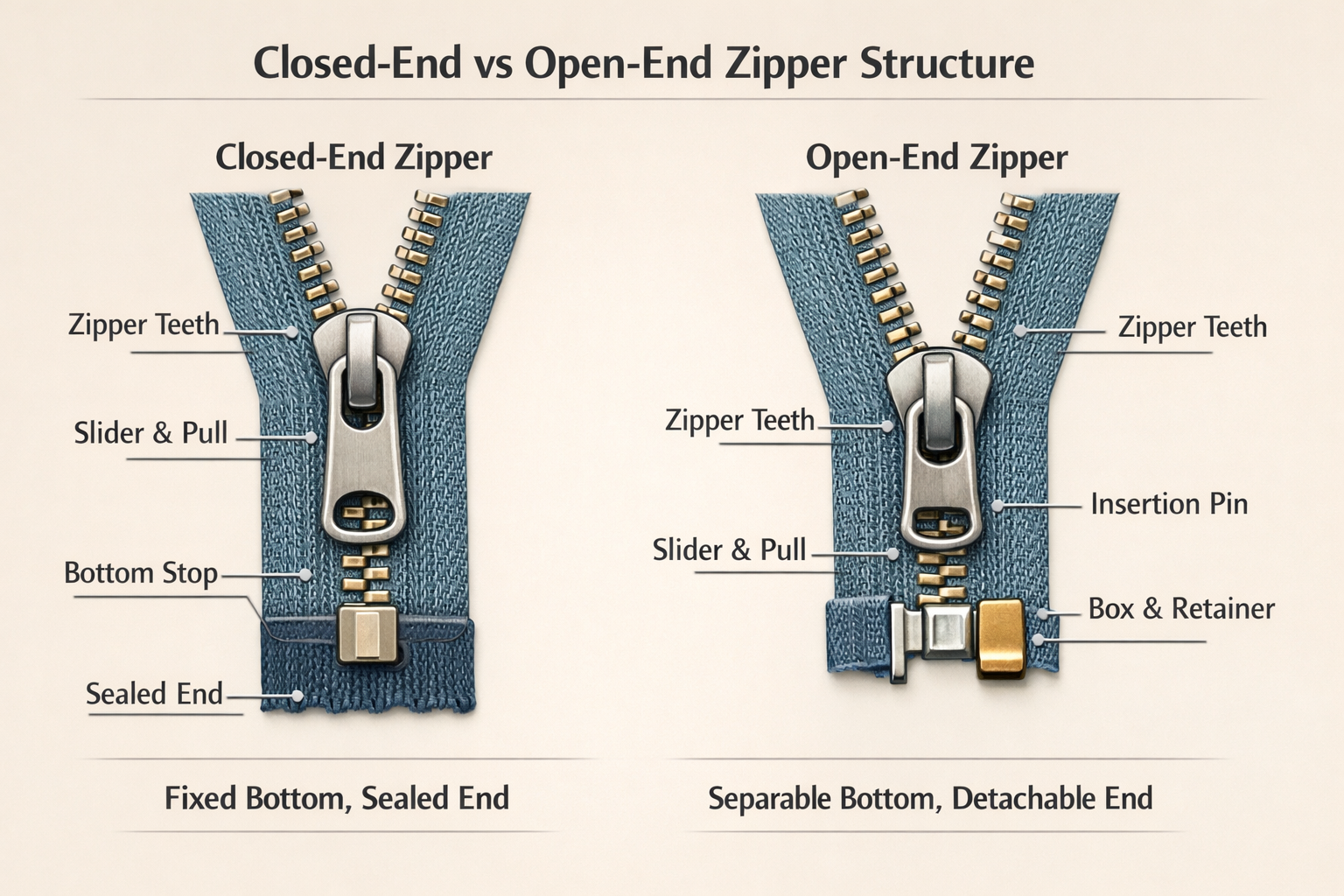 Closed-End vs Open-End Zippers in Garment Design