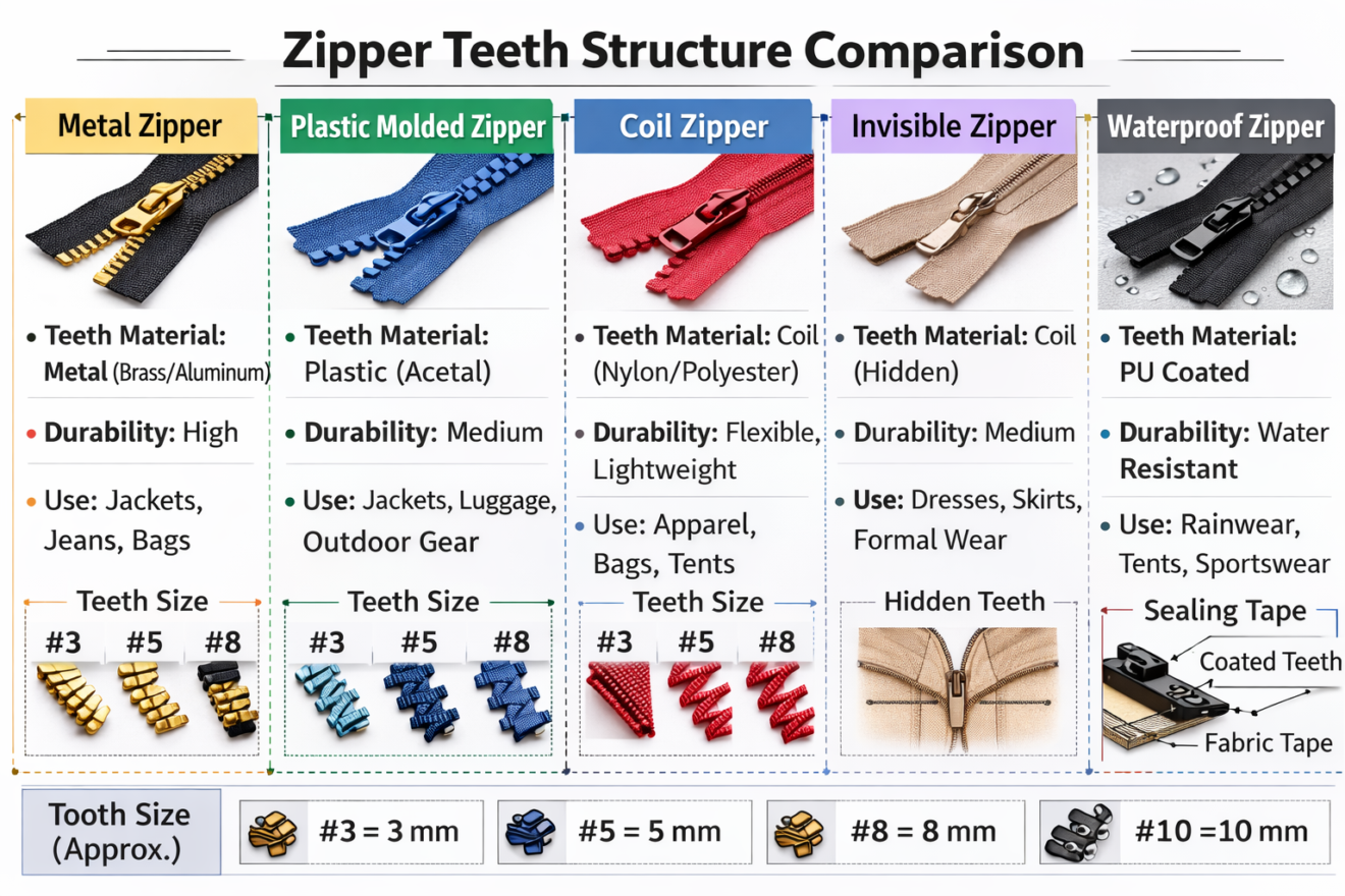 Zipper Teeth Types: Coil, Metal, and Plastic Zippers Explained